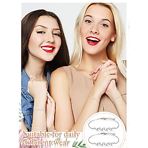 6 Pcs Bridesmaid Gifts Bridesmaid Bracelets Dainty Bracelets Tiny Zirconia Leaf Adjustable Bridal Bracelet Crystal Bracelet (Silver)