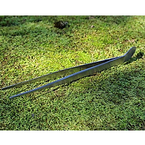 KAKURI Bonsai Tweezers Straight Serrated Tips with Spatula 8.8" Professional Bonsai Tool, Japanese Stainless Steel, Silver, Made in JAPAN