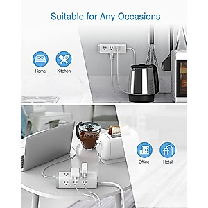 TESSAN Flat Plug Long Extension Cord 15 Ft, Surge Protector Power Strip with 9 Outlets 3 USB Ports, Desktop Multi Outlets Charging Station, Wall Mount for Home, Office, Dorm Room Essentials, Grey