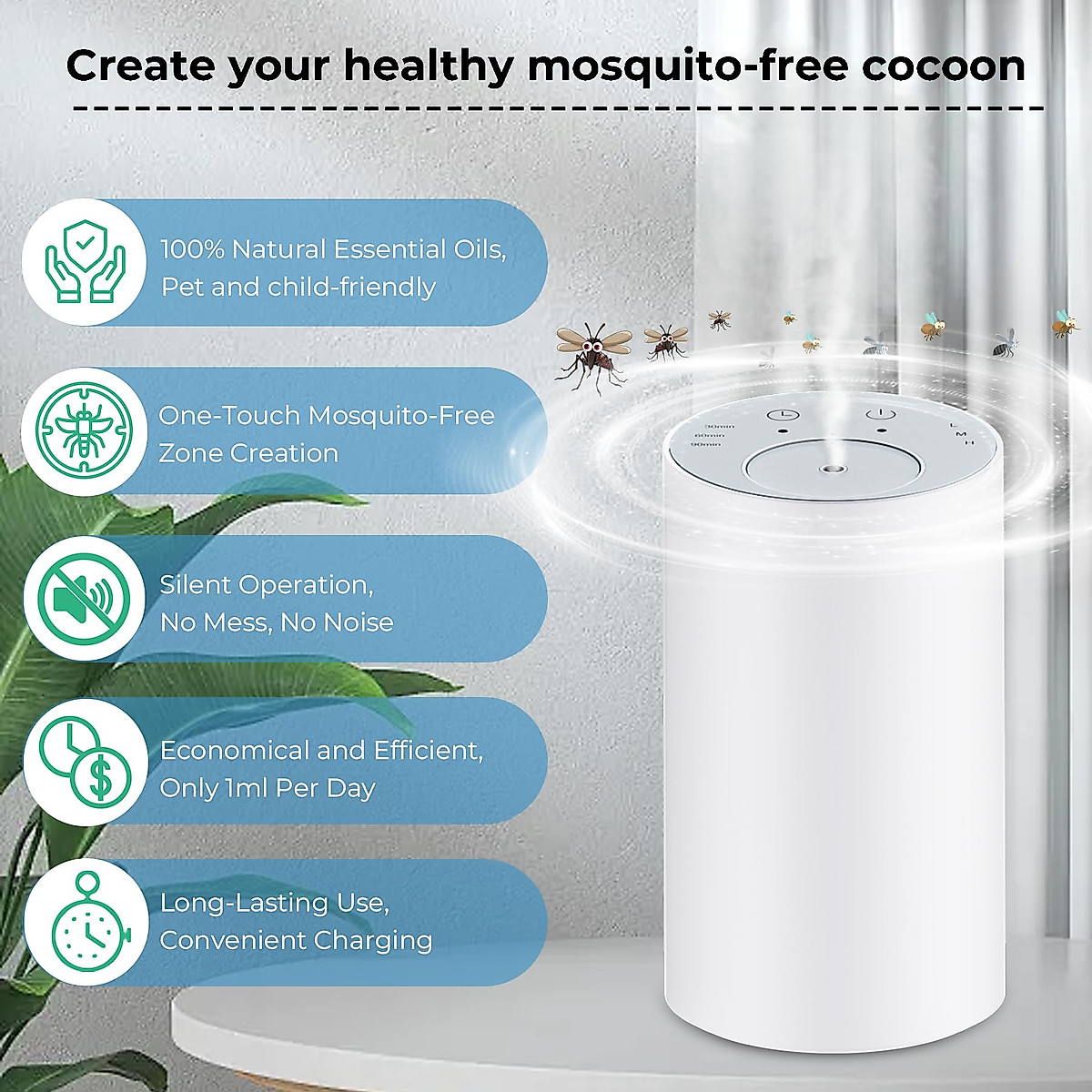 X-PEST Portable Mosquito Repeller Device Outdoor Insect Repellent Effective Mosquito Protection Indoor Natural Ingredients Rechargeable USB Essential Oil Waterless Diffuser 40ft Protection 2 Refills
