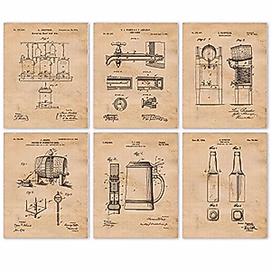 Vintage Beer Brew Patent Prints, 6 (8x10) Unframed Photos, Wall Art Decor Gifts Under 20 for Home Office Garage Shop Man Cave Studio Lounge Bartender Student Teacher Ale IPA Fan
