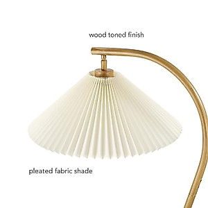 Globe Electric Novogratz x 61000043 Novogratz x Globe 62" Floor Lamp, Faux Wood Finish, White Pleated Fabric Shade, Pivot Joint on Shade, in -Line On/Off Foot Switch, Black Cord, Reading Lamp