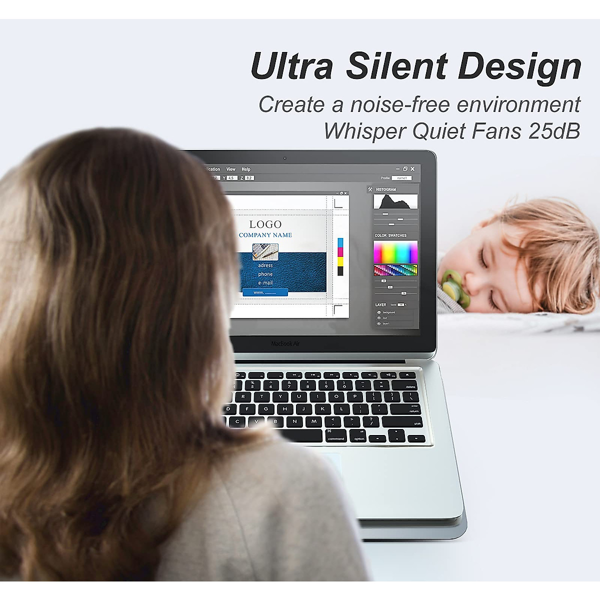 ICE COOREL Aluminum Laptop Cooling Pad 2023 Upgrade, Laptop Cooler Stand with 7 Height Adjustable, Laptop Fan Cooling Pad for Laptop 12-15.6 Inch, Notebook Cooler Pad with Two USB Port (Silver)