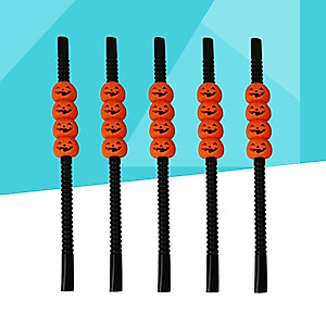 LUOEM Halloween Straws Pumpkin Plastic Party Straws Novely Decorative Drinking Straws Table Decor for Halloween Party Favors Supplies,Pack of 5 (Black)