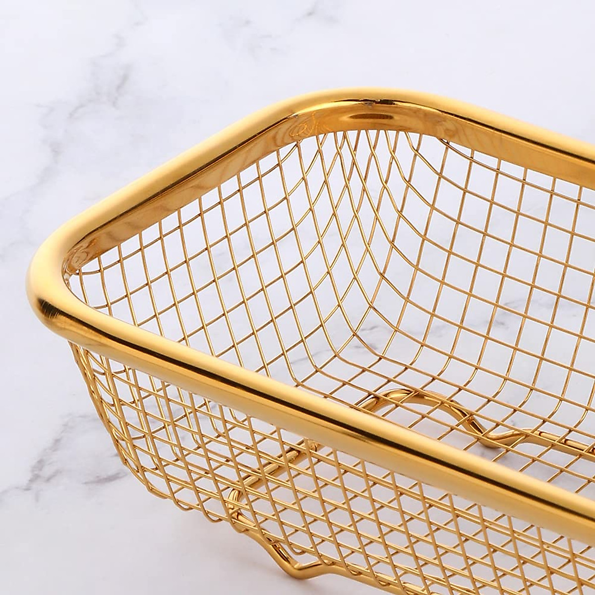 Panesor Drawer Organizer Stainless Steel Utensils Holder Mesh Drainer Basket Kitchen Cabinet Drawer Organizer Flatware Tray (2 PCS, Gold)