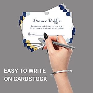 Navy and Gold Diaper Raffle Tickets, Boys Baby Shower Games for Prizes, Baby Shower Diaper Raffle Invitation Insert Cards, 25 Pack
