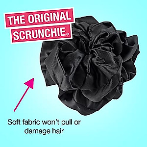 Scunci by Conair The Original Scrunchie Jumbo Size in Washable Black Nylon Silk-Like Fabric, Perfect for Wrist-to-Hair Versatility, 1 Count