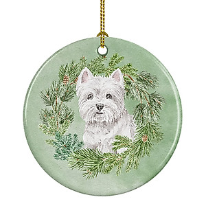 Caroline's Treasures West Highland White Terrier Sitting Pretty Christmas Wreath Ceramic Ornament Christmas Tree Hanging Decorations for Home Christmas Holiday, Party, Gift, 3 in, Multicolor