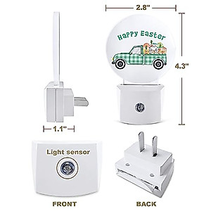 Night Light Plug into Wall, LED Nightlights Happy Easter Green Plaid Truck Pull Eggs and Bunny Small Nightlight Auto Dusk-to-Dawn Sensor Lamp LED Night Lights for Kid's Bedroom, Bathroom