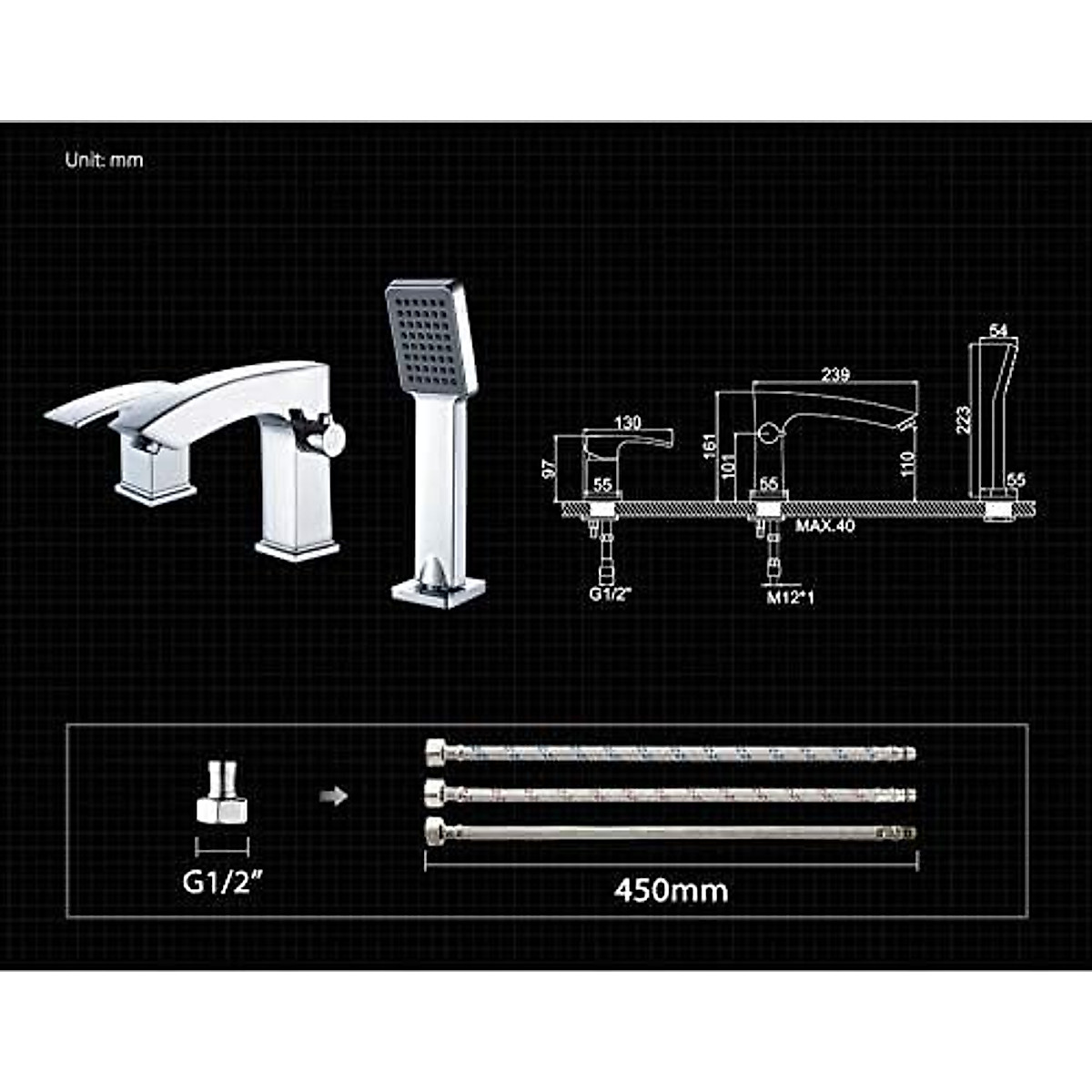 RONPOTY Kitchen Taps Bathtub Faucet Chrome Bathroom Tub Faucet Rainfall Bath Tub Taps Shower Mixer Tap Shower Faucet Set