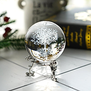 60mm Tree of Life Crystal Ball with Stand Decorative Paperweight 3D Laser Engraved Glass Plant Life Tree Sphere Novelty Home Decor