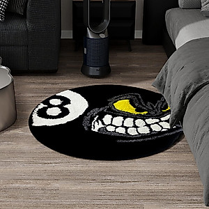HYPEECE Angry 8 Ball Rug, 32" Cool Rugs 8 Ball Hypebeast Rug, Black Round Rug for Bedroom, Flocking Soft Aesthetic Rug for Living Room Decor, Y2k Rug, Hypebeast Room Decor (32"x32")