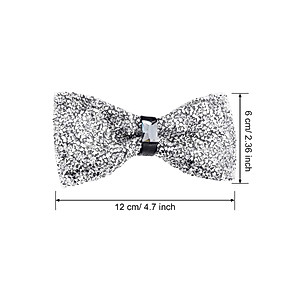 2 Pieces Rhinestone Bow Ties Banquet Bowties Men's Pre-tied Bow Ties for Wedding and Parties (Silver)