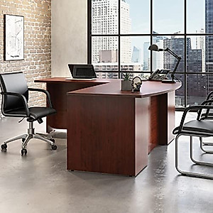 Sauder Affirm 72" x 78" Bowfront Executive L-Desk Combo, L: 71.10" x W: 35.43" x H: 29.29", Classic Cherry Finish