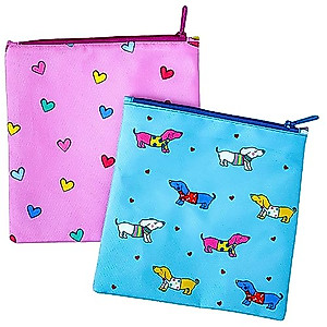 Yumbox Pochette 8x8 in. Large Reusable Sandwich & Snack Bag (2-Pack) - Eco-Friendly, BPA-Free, Water-Resistant, Easy-Wash - Woof & Hearts Design - Perfect for School, Work & Travel