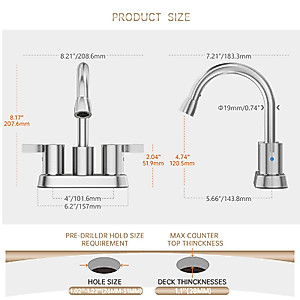 Phiestina Pull Down Sprayer Brushed Nickel Bathroom Faucet, 4 Inch 3 Hole Centerset Pull Out Bathroom Sink Faucet，with 360 Swivel Spout, Metal Pop-Up Drain & cUPC Water Supply Lines, BF04011-K01-GBN