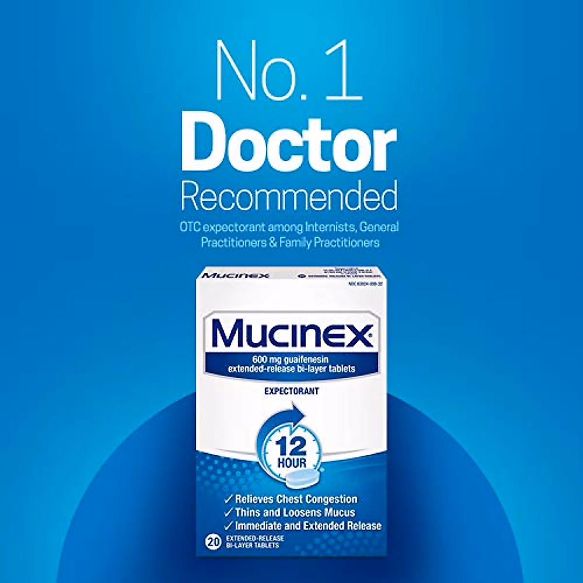 Chest Congestion, Mucinex Expectorant 12 Hour Extended Release Tablets, 20ct, 600mg Guaifenesin with Extended Relief of Chest Congestion Caused by Excess Mucus. Thins and Loosens Mucus