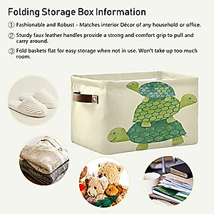 Qilmy Cartoon Three Turtles Storage Basket, Durable Canvas Organizer With Handles Large Collapsible Storage Bins Boxes for Home Office Closet - 1pack