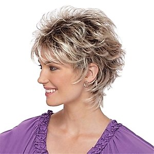 Short Fluffy Wigs Heat Resistant Synthetic Fiber Hair Extension Replacement Wig Pixie Cut Human Hair Mixed Hair Wig (Gray Gold,One Size)