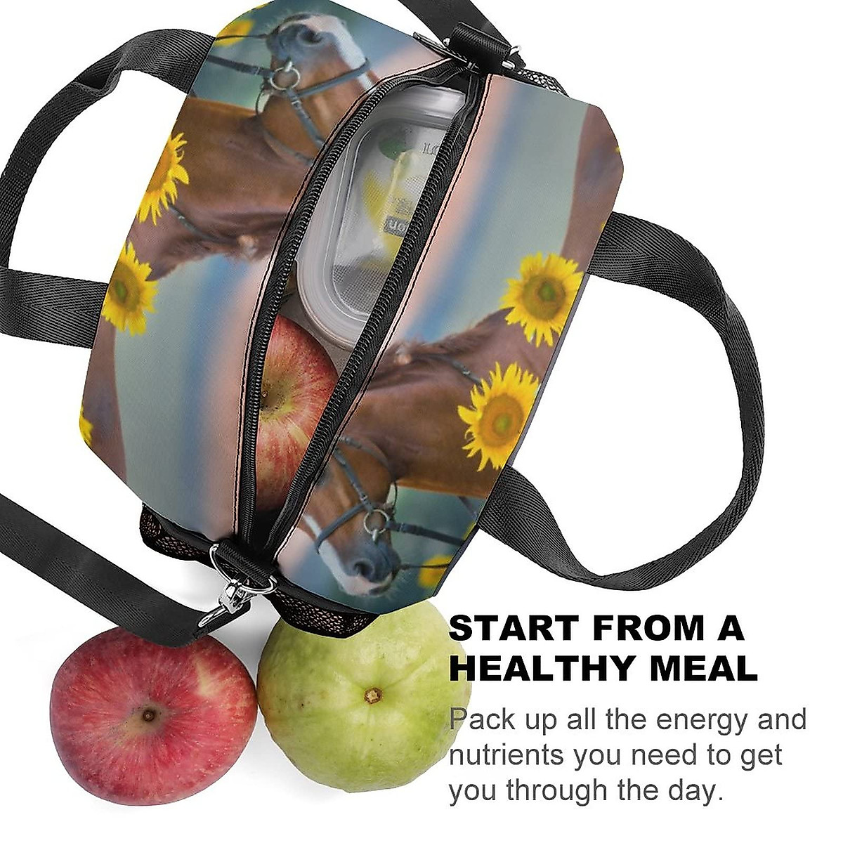 Sunflower Red Horse Lunch Bag, Lunch Box Portable Insulated Lunch Tote Bag, Thermal Cooler Bag for Women Work Outdoor