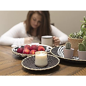 Outer Woods Boho Wall Decor Wicker Baskets | Decorative African Woven Rattan Seagrass Hanging Basket for Home | Small and Large Boho Home Round Flat Art Plates Set of 3 | Unique Handmade Boho Basket