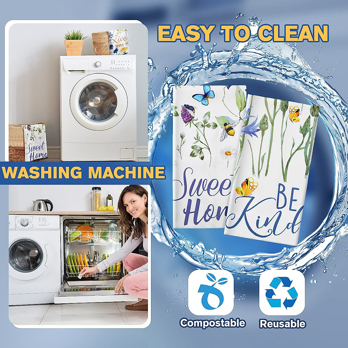 CHENGU 4 Pack Spring Kitchen Towels, Absorbent Dish Towels for Kitchen, Reusable Cleaning Towels Decorative Set, Kitchen Towel Terrycloth Tea Towels, Hand Towel for Kitchen (Wildflower Style)