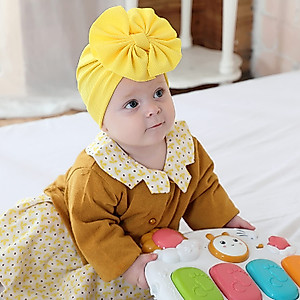 Cinaci 8 Pack Solid Knotted Bowknot Big Hair Bow Beanie Turban Hats Caps Wide Headwraps for Baby Girls Infants Toddlers Little Kids