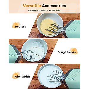 Juimma Hand Mixer Electric Handheld, 9-Speed 400W Kitchen Food Mixer with Digital Display and Touch Button, 5 Min Timer, Storage Case, 6 Stainless Steel Accessories, for Eggs Cream Cake Dough, Mint