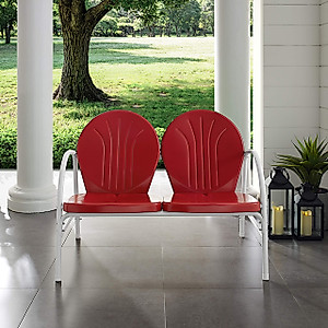 Crosley Furniture Griffith Retro Metal Outdoor Loveseat, 2-Person Patio Bench for Porch, Deck, Balcony, Red