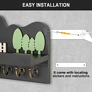 Dastimasco Cute Key Holder, Decorative Key Holder for Wall, Little House Design Key and Mail Holder for Bags, Umbrella, Mail, Wallet and Dog Leash - Farmhouse Key Hooks Wall Mount for Entryway