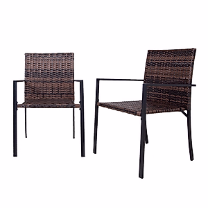 SUNNYMALL 2 Piece Patio Chairs Set of,Outdoor Wicker Dining Chairs,Steel Frame,All-Weather PE Rattan Armchair,for Garden Outdoor Furniture for Backyard Deck,Support 265lb (Brown)