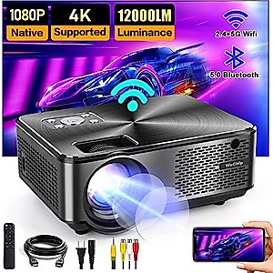 Projector with 5G WiFi and Bluetooth HD 1080P 12000L Home Outdoor Support 4K Movie Video Projector Max 300" Display, WeChip Portable Projector Compatible with HDMI,VGA,Laptop,iOS & Android Smartphone