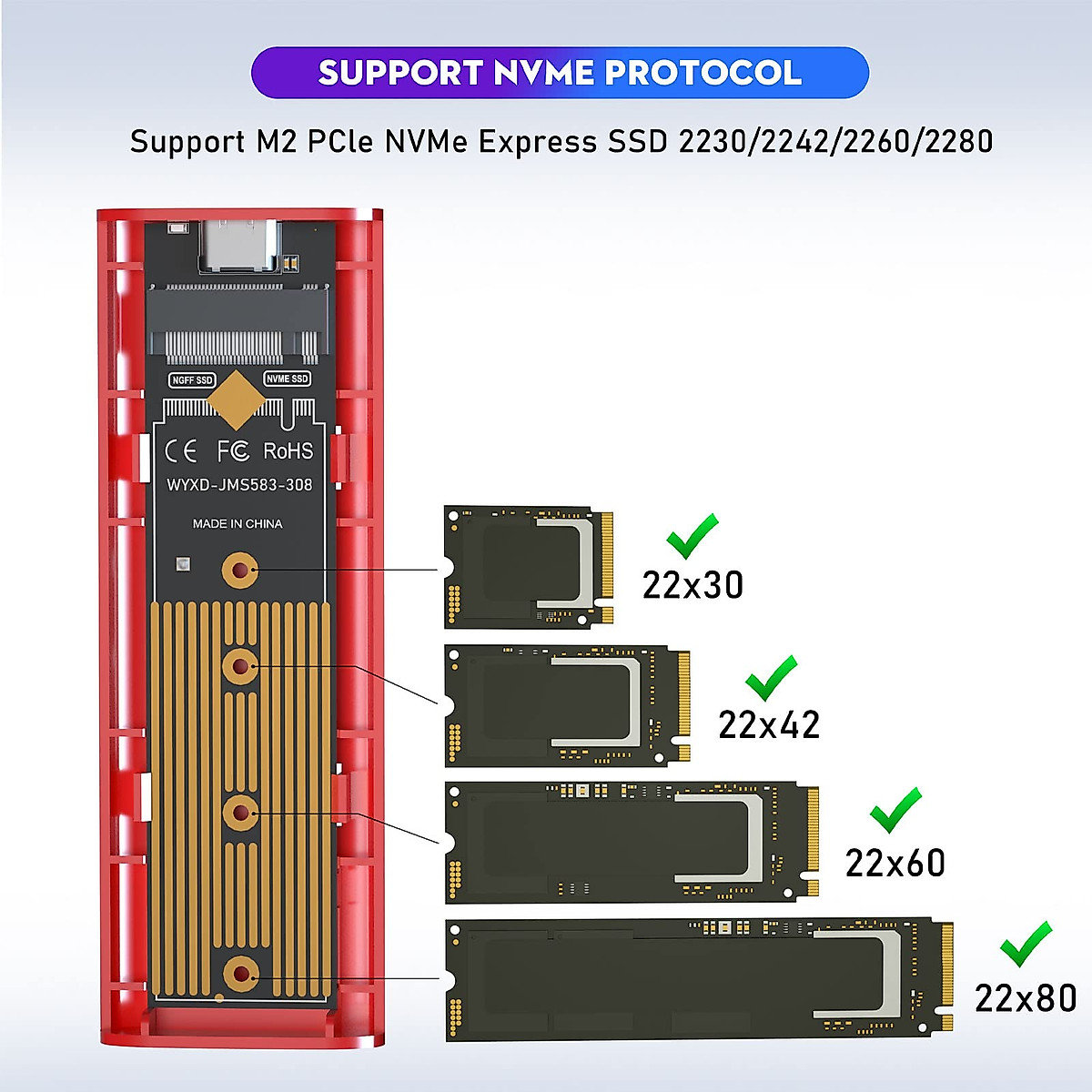 M.2 NVME SSD Enclosure, M.2 SSD Enclosure 2TB UASP Compliant High Speed for 2230 SSD Dark Grey