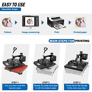 Topdeep Heat Press 15x15 Inch 8 in 1 Heat Press Machine, Swing Away T Shirt Pressing Machine Digital Control, Multifunction Heat Press Transfer Machine Sublimation Combo for T-Shirt Hat Cap Mug Plate