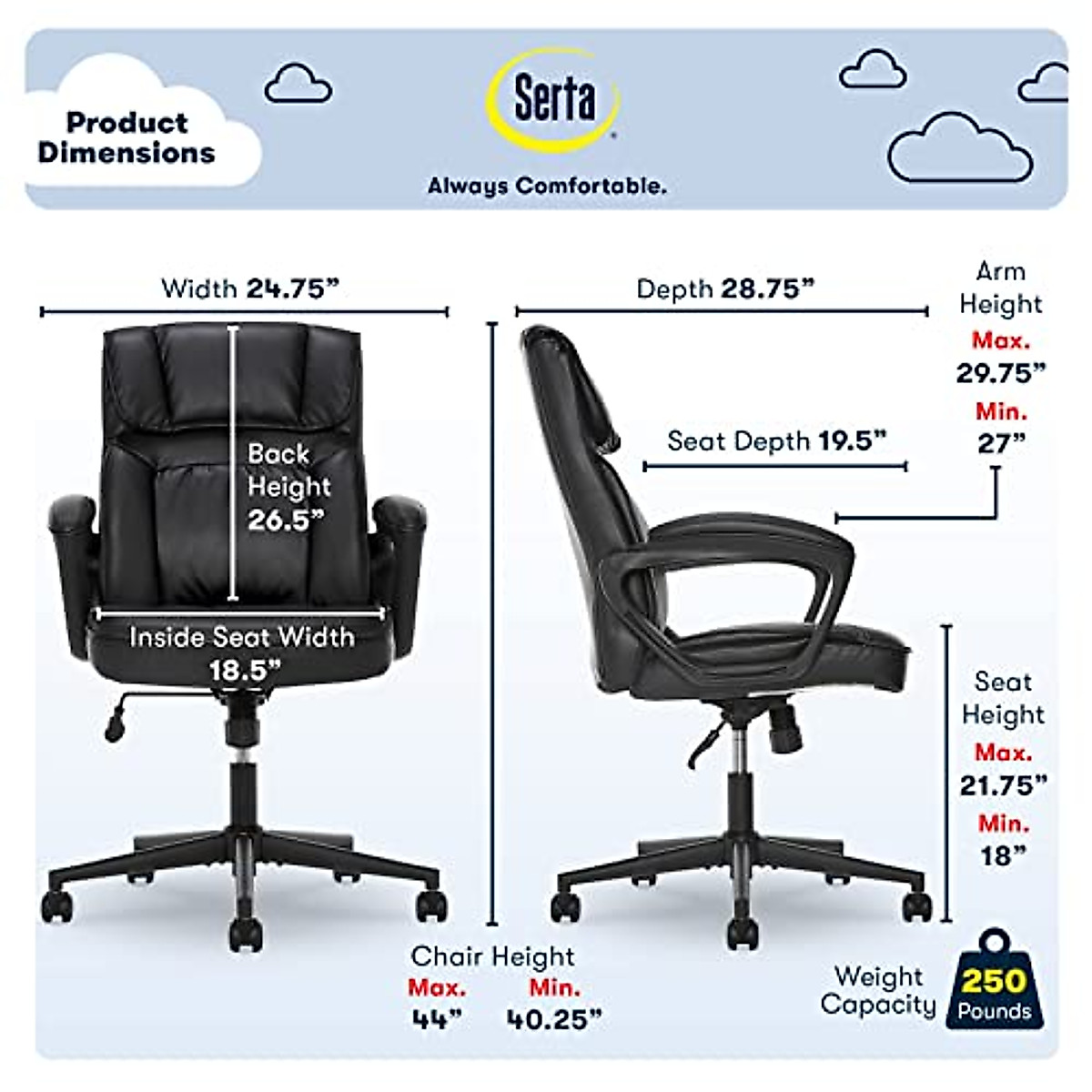 Serta Style Comfort Black Bonded Leather Hannah I Office Chair,
