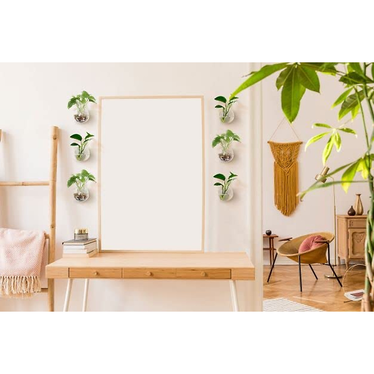 GEOLUX 6 Pack Terrarium Wall Hanging Glass Planters for Air Plants, Succulents, Herbs, Flowers Propogation Wall Hanging Planter Globes for Home Garden Office Décor Easily Mount to Wall