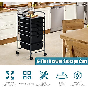 FANTASK 6-Drawer Rolling Storage Cart, Multipurpose Mobile Utility Storage Organizer for Home Office School (Black)
