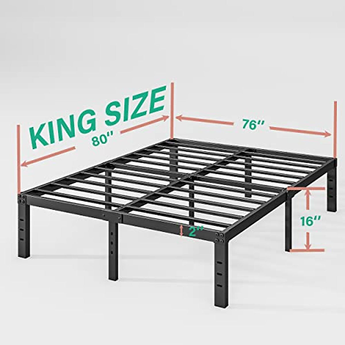 Sementa King-Bed-Frames 16 Inch High Heavy Duty-Platform-Mattress-Foundation - No Box Spring Needed,Storage Underneath,Easy Assembly,Noise Free,Black