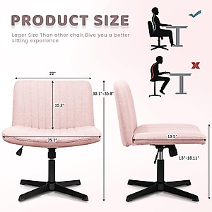 LEMBERI Fabric Padded Desk Chair No Wheels, Armless Wide Swivel Home Office Desk Chair,120° Rocking Mid Back Ergonomic Computer Task Vanity Chair for Office, Home, Make Up,Small Space (Pink)
