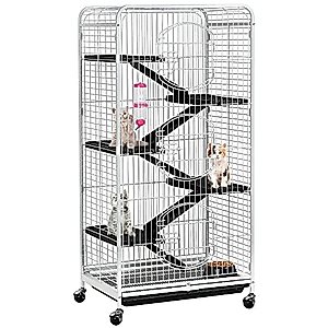 Yaheetech Large Rolling Cat Kitten Cage 6-Tier 52" Metal Kitten House for Ferret Chinchilla Rabbit Squirrels w/ 3 Front Doors/Pet Bowl/Water Bottle White