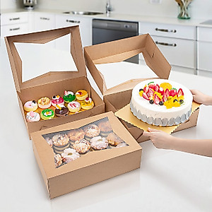 FATRE FOODS (15 Pack) Cake Boxes with Cake Boards INCLUDED – Easy-Assembly, 14 x 10 x 4 Inch, Dessert Boxes with Window, Stickers – Store & Sell Cakes, Cupcakes, Muffins, & Donuts in Bakery Boxes