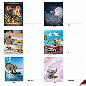 The Best Card Company - 20 Assorted Blank Notecards Box Set 4 x 5.12 Inch with Envelopes (20 Designs, 1 Each) - Elefantasy Adventures AM10307OCB-B1x20