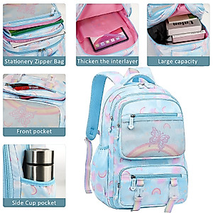 School Backpack for Girls, Lightweight Waterproof Cute Rainbow School Bookbag for Teen Kids Students Elementary (Rainbow Pink)