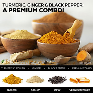 Turmeric Curcumin with BioPerine & Ginger 95% Curcuminoids 1950mg - Black Pepper Extract for Max Absorption, Nature's Joint Support Supplement, Herbal Turmeric Pills, Vegan Non-GMO - 240 Capsules