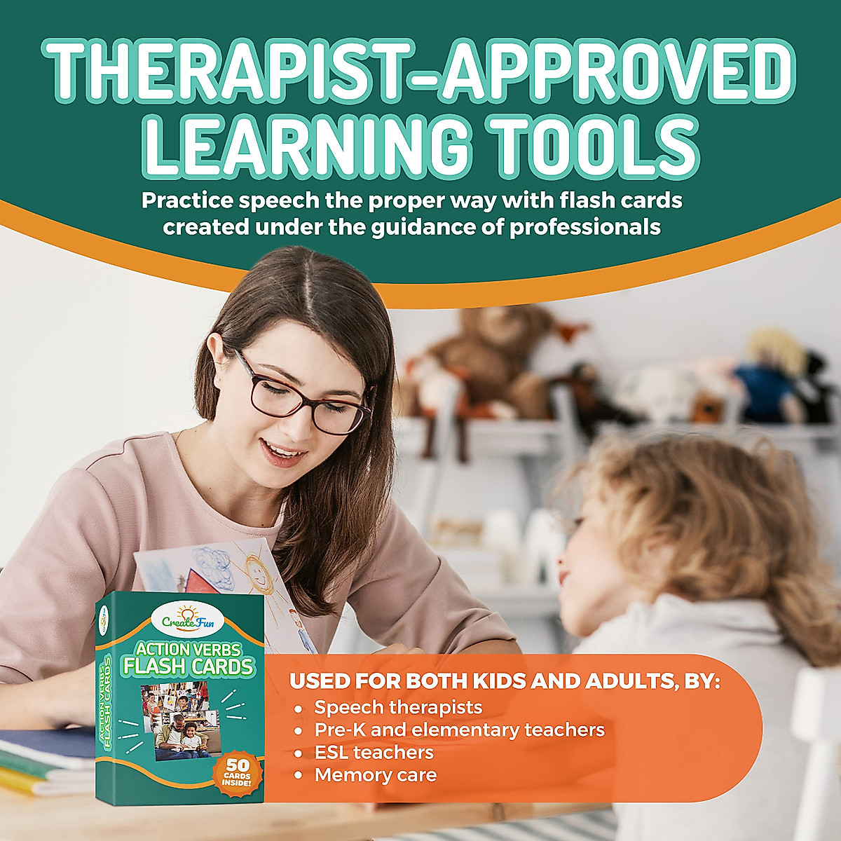 Action Verbs Flash Cards - 50-Piece Educational Flash Cards for Speech Therapy and Home Schooling - Thick and Durable Vocabulary Builder Flash Cards for Kids and Adults