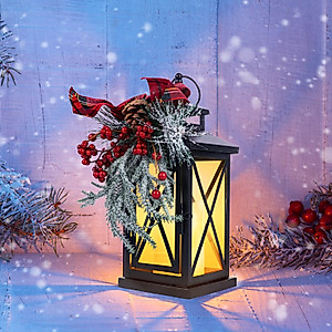 Christmas Candle Lantern 14Inch, Christmas Lanterns Garden Flashing Candle Light, Decorative Hanging Lantern for Indoor Home Tables and Fireplaces Outdoor Patios