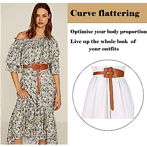 ALAIX Women's Leather Belt Dress Belt for Jumpsuit Coat Fashion Tie a Knot Waist Belt Brown