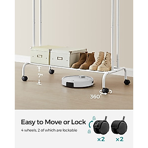 SONGMICS Clothes Rack, Double-Rod Clothing Rack with Wheels, Heavy-Duty Metal Frame, Garment Rack, 220 lb Max. Total Load, 40.7 Inches Wide, Clothes Storage and Display, White UHSR107W01