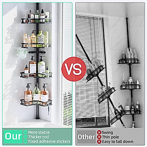 HEVEL Corner Shower Caddy Tension Pole, 4 Tier Adjustable Shower Organizer Corner 62-115 Inch, Rustproof Bathroom Corner Shower Shelves for Bathtub Storage
