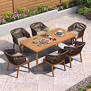 PURPLE LEAF 2 Pieces Patio Dining Chair All-Weather Wicker Aluminum Frame for Lawn Garden Backyard Deck Outdoor Dining Chair with Cushions, Brown Armchair